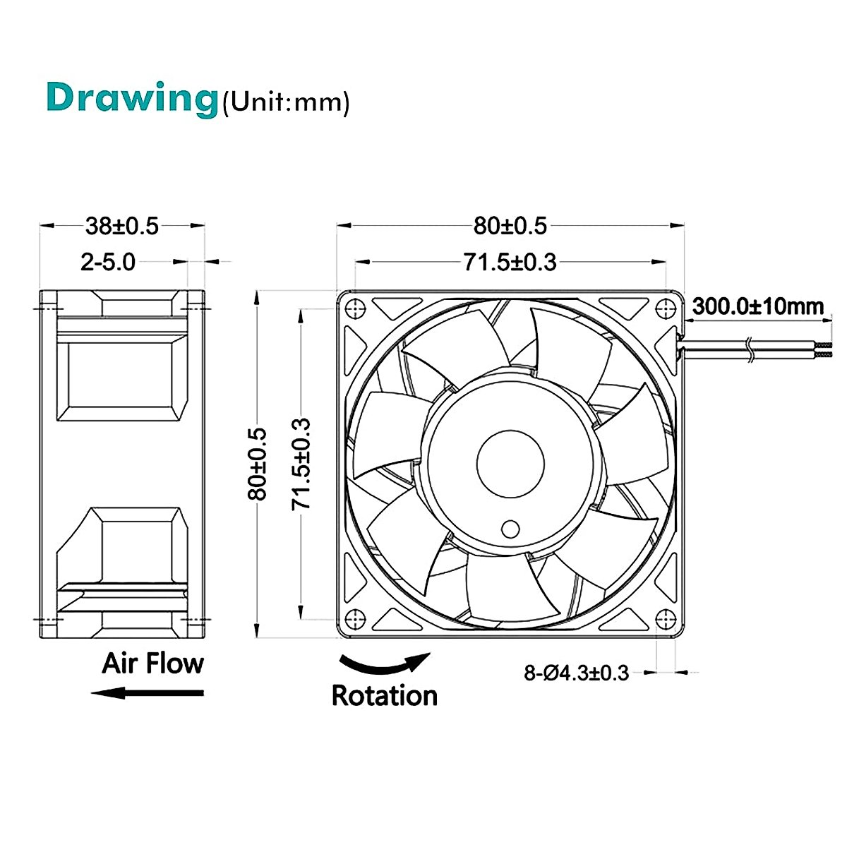 Wathai 80mm x 38mm High Static Pressure Fan 12V 4 Pin Dual Ball PWM 8038 High CFM for PC CPU Cooler GPU Server Computerc Case Cooling