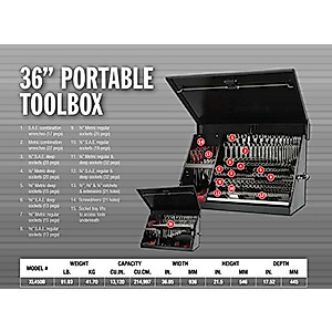 Montezuma – XL450B – 36-Inch Portable TRIANGLE Toolbox – Multi-Tier Design – 16-Gauge Construction – SAE and Metric Tool Chest – Weather-Resistant Toolbox – Lock and Latching System, Black