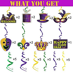 DmHirmg Mardi Gras Hanging Swirl Decorations Mardi Gras Party Decorations Foil Hanging Swirls Gold Green Purple Ceiling Decor for Carnival Masquerade New Orleans Party Birthday Supplies