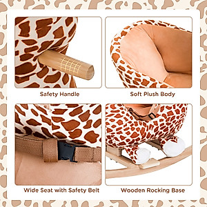 Qaba Kids Plush Ride-On Rocking Horse Toy Giraffe Style with Song for 18-36 Months, Brown