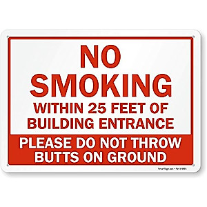 "No Smoking Within 25 Feet of Building Entrance" Sign by SmartSign | 10" x 14" Plastic