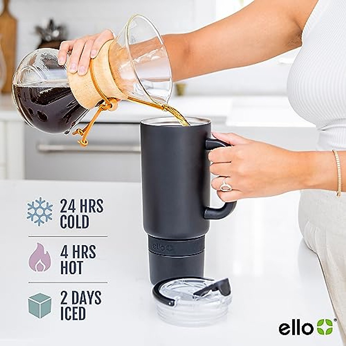 Ello Port 40oz Tumbler with Carry Loop & Integrated Handle, Vacuum Insulated Stainless Steel Reusable Water Bottle, Travel Mug with Leak Proof Lid & Straw, Perfect for Iced Coffee & Tea, Sage