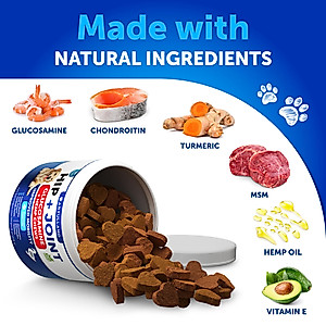 Hemp Hip and Joint Supplement for Dogs - Glucosamine for Dogs - Dog Joint Pain Relief Treats - Hemp Chews for Dogs Chondroitin - MSM - Mobility Support - Advanced Canine Joint Health - 120 Chews