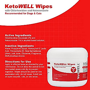 KetoWELL Topical Wipes with Ketoconazole for Dogs & Cats Medicated Pet Wipes - 50 Count