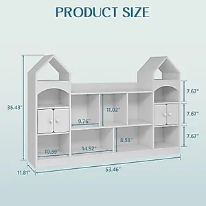 Vabches Kids Bookcase and Toy Storage Cabinet, Children Bookshelf, Castle Shape, Playroom Furniture Multipurpose Shelf for Toddlers to Organize Toys and Books Magic Castle, Cool White