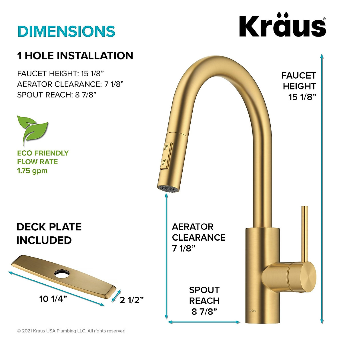 KRAUS Oletto Pull-Down Single Handle Kitchen Faucet with QuickDock Top Mount Installation Assembly in Brushed Brass, KPF-2620BB (Pack of 4)