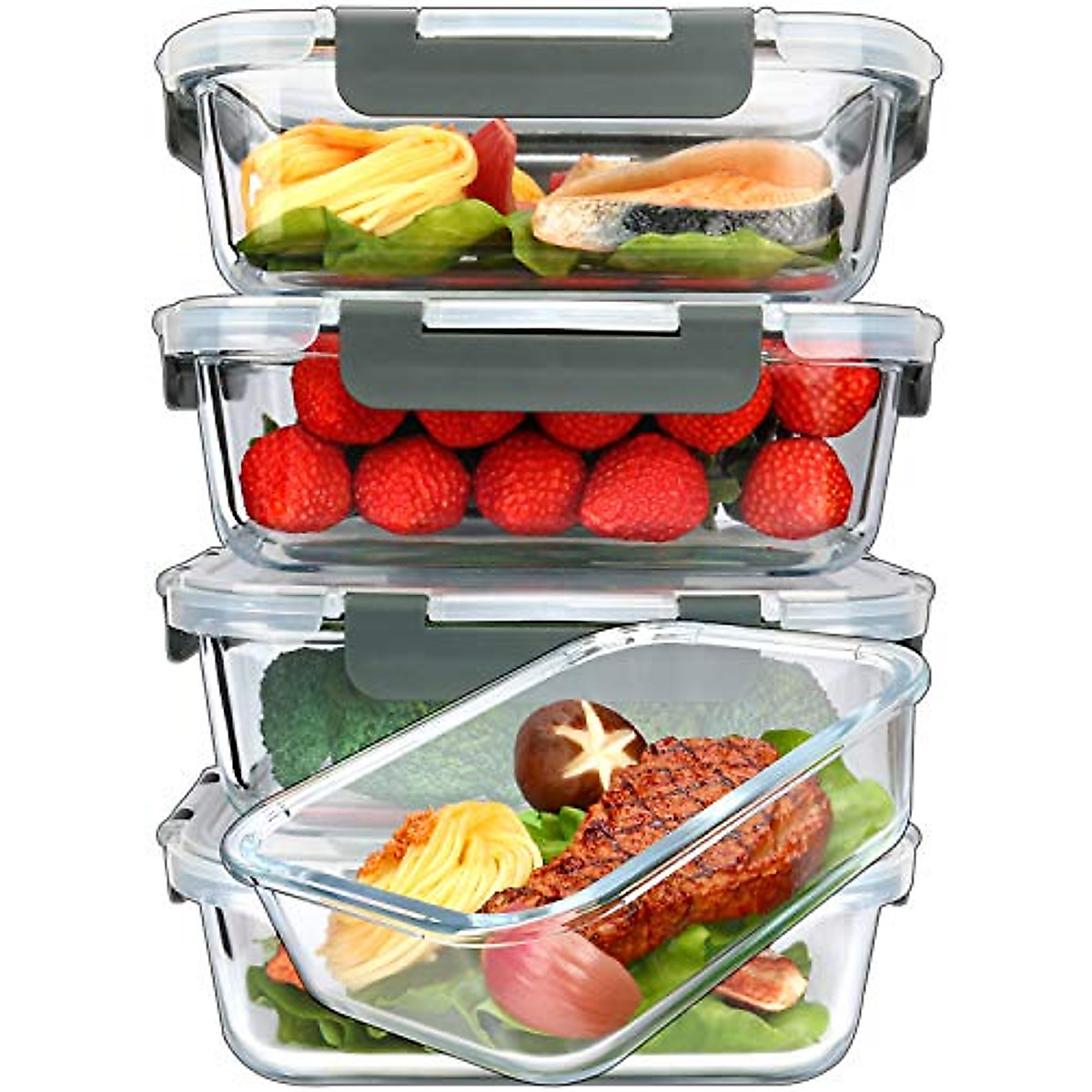 M MCIRCO [5-Packs, 36 Oz.] Glass Meal Prep Containers with Lifetime Lasting Snap Locking Lids Glass Food Containers,Airtight Lunch Container,Microwave, Oven, Freezer and Dishwasher (4.5 Cup)