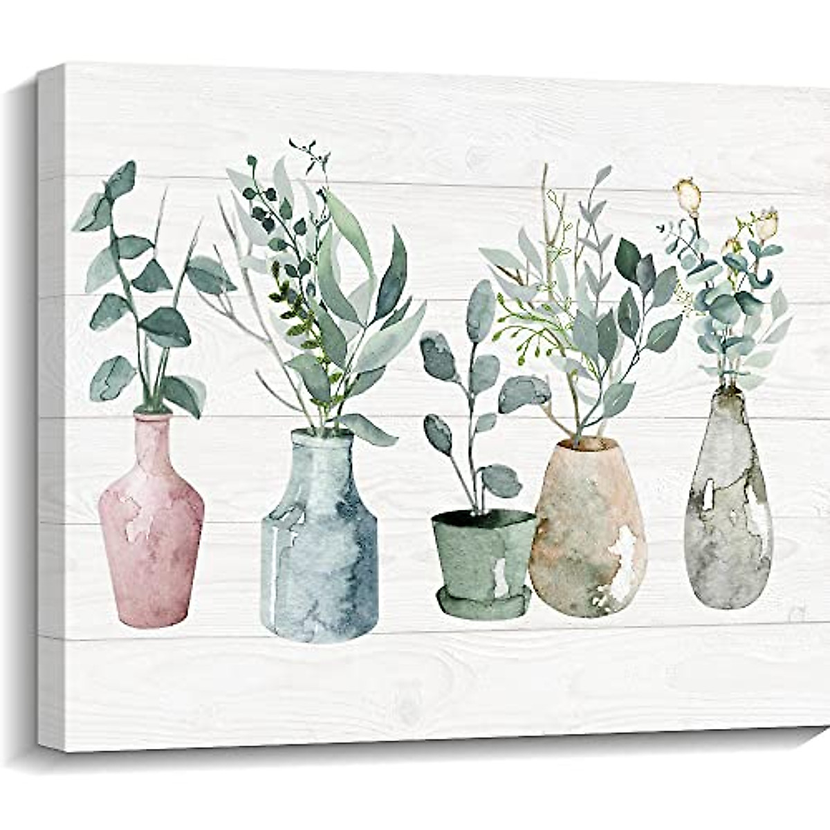 Creoate Bathroom Decor, Botanical Bathroom Pictures Wall Art Bottles and Plants Print Canvas Art Rustic Wood Textured Framed Artwork for Home Decor, Bathroom Aesthetic Decor, Ready to Hang