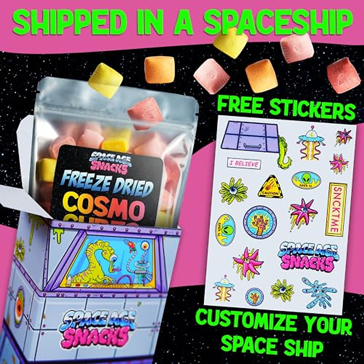 Freeze Dried Cosmo Cubes - Premium Freeze Dried Candy Shipped in a Box for Extra Protection - Space Age Snacks Freeze Dried Cosmo Cubes Freeze Dry Candy for All Ages Dry Freeze Candy (5 Ounce (Pack of 1), Original)