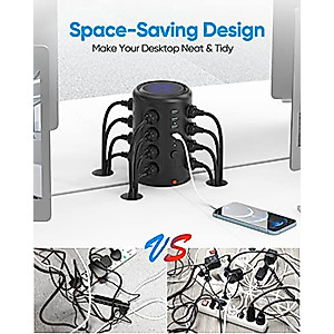 Power Strip Tower with 16 Outlets 5 USB Ports (2 USB C), Acozvin Surge Protector with 6 FT Extension Cord, 1875W Multi Outlet Tower Charging Station for Home Office Desk Essentials