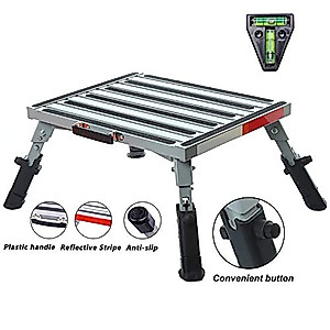 Homeon Wheels RV Steps Adjustable Height Aluminum Folding Platform Step Sheath Non-Slip Rubber Feet, Reflective Stripe, Handle, RV T Level, More Stable Up to 1000 lbs 16.5" x 12.2"