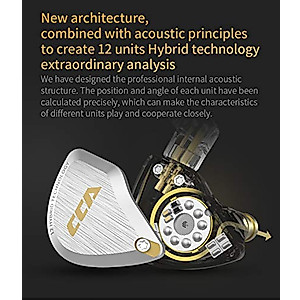 CCA C12 in-Ear Monitors, 5BA+1DD Hybrid HiFi Stereo Noise Isolating IEM Wired Earphones/Earbuds/Headphones with Detachable Tangle-Free Cable 2Pin for Musician Audiophile (Without MIC, Amber Gold)
