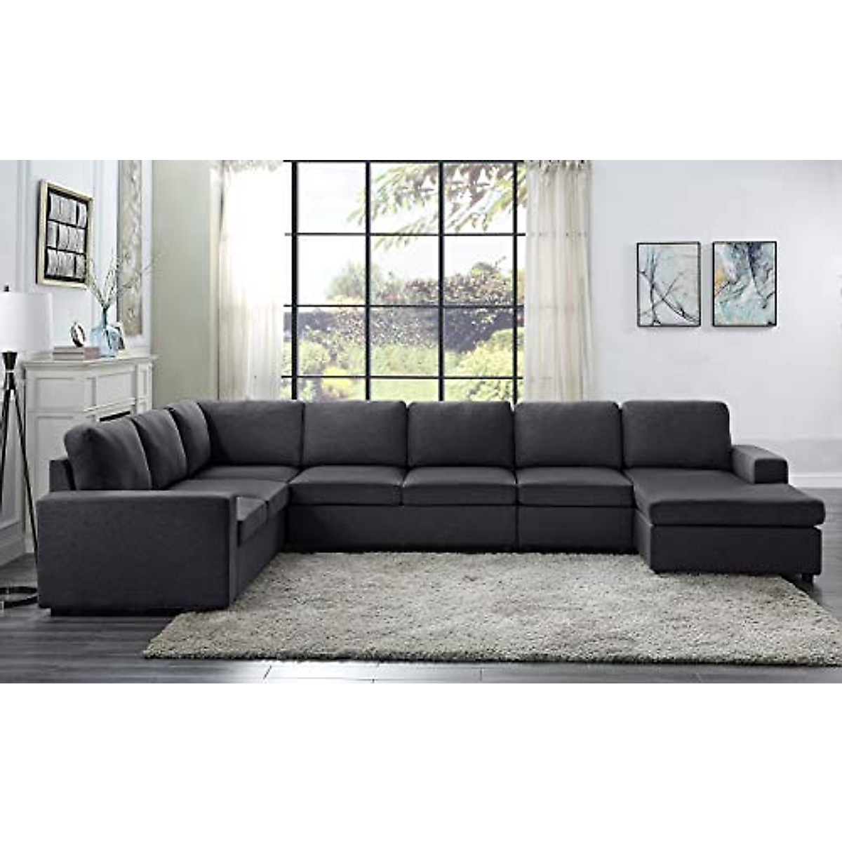 Lilola Home Tifton Modular Sectional Sofa with Reversible Chaise in Dark Gray Linen