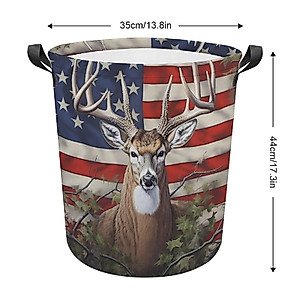American Deer Flag Laundry Basket Hamper Bag Dirty Clothes Storage Bin Waterproof Foldable Toy Organizer for Bedroom Clothes Toys Basket
