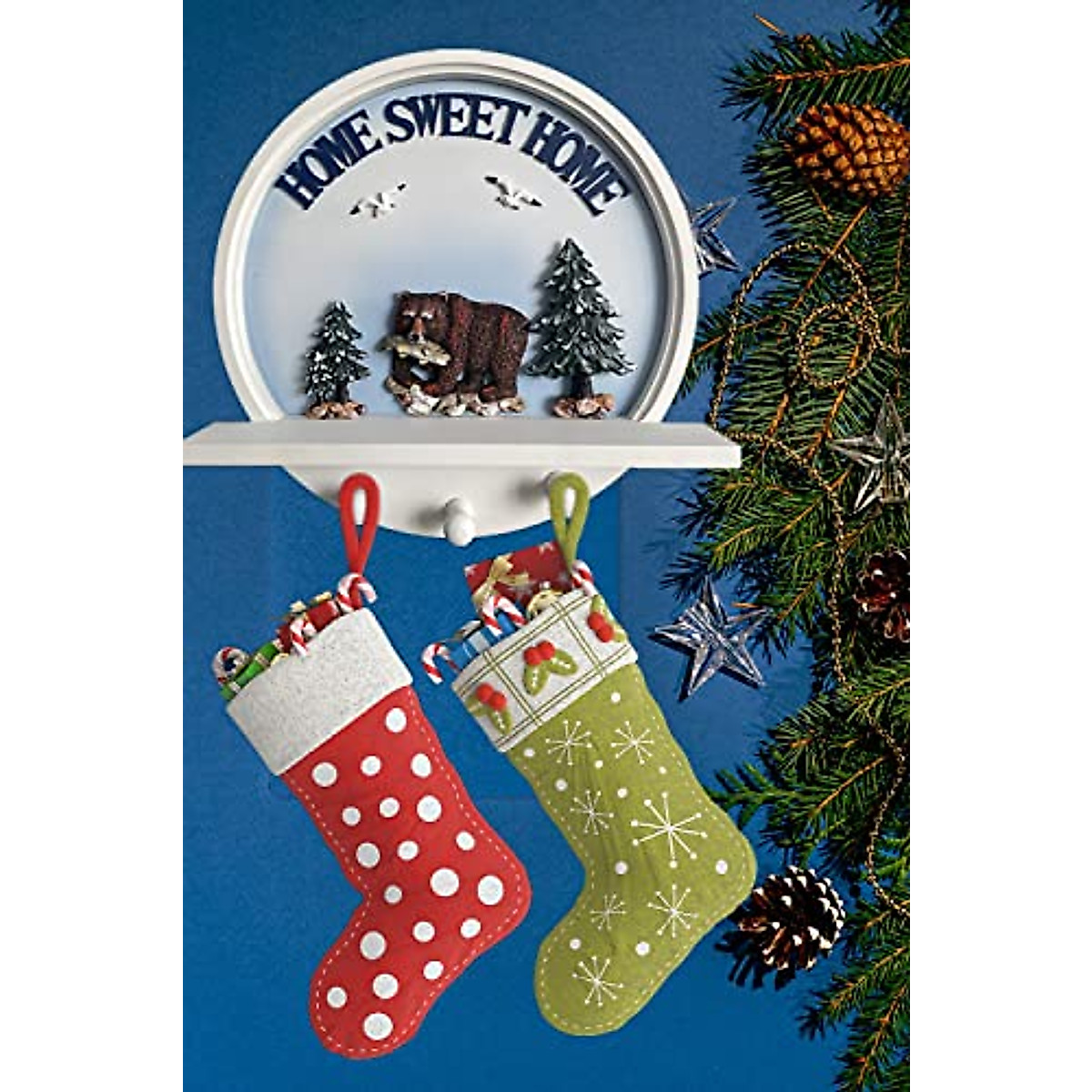 Konjouror 3D Bear Wall Decor with Hooks, Wooden Wall Plaque with Bear and Pine Trees, Sweet Home Wall Sign, Adventure Woodland Theme Wall Decor, Decorative Hooks, Kids Coat Rack