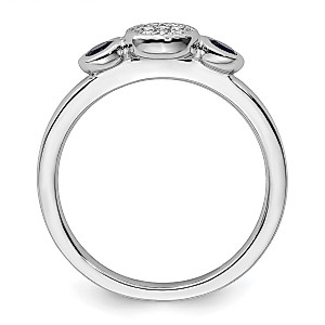 925 Sterling Silver Bezel Polished Prong set Stackable Expressions Db Round Created Sapphire and Dia. Ring Size 8 Jewelry for Women