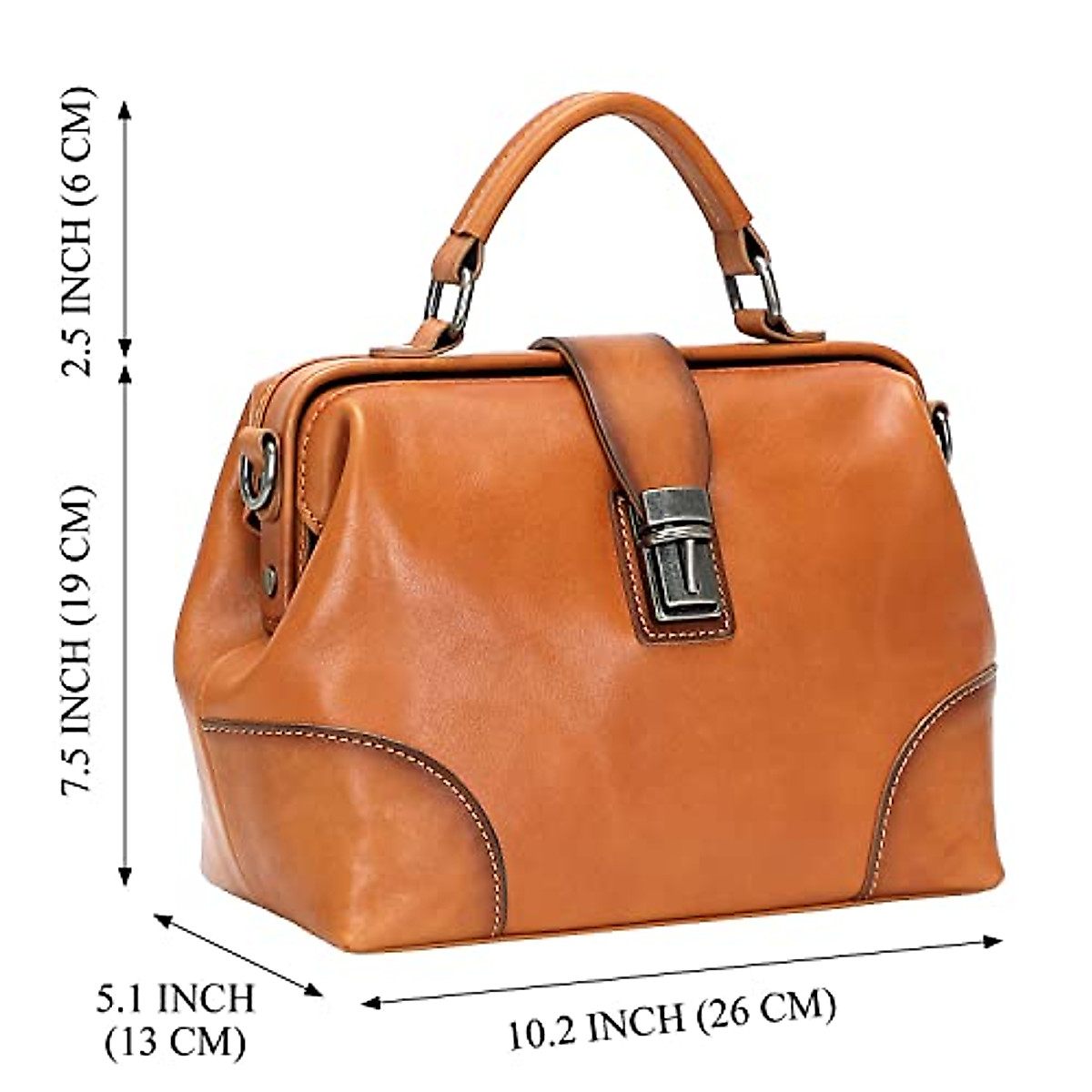 CHERISH KISS Womens Crossbody Purse Genuine Leather Vintage Top Handle Satchel Bags Doctor Style Shoulder Bag for Ladies (K18 Brown-1)