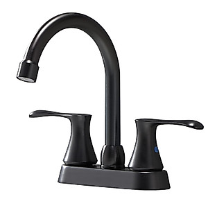 Comllen Black Bathroom Faucet, Modern Centerset 4 Inch 2 Handle 360°Swivel Spout Lead-Free Matte Black Bathroom Sink Faucet, 3 Hole Vanity Lavatory Faucet for Bathroom Sink