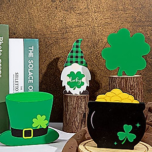 Whaline St. Patrick's Day Tiered Tray Decor Set Including Shamrock Gold Coin Pot Lucky Clover Gnome Green Hat Farmhouse Wood Sign Irish Spring Table Centerpiece for Holiday Party Home Decor, 4Pcs