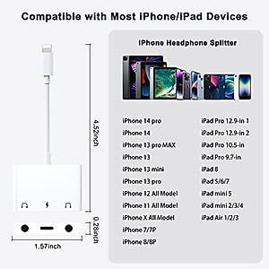 LXJADAP iPhone Headphone Splitter,3 in 1 Dual 3.5mm Headphone Jack Adapter, with Charging iPhone Splitter, Compatible with iPhone 14/13/12/11/X/8/8plus/7/7plus/iPad-Support iOS 16