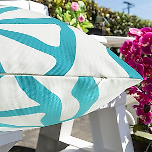 famibay Pack of 2 Outdoor Decorative Pillow Covers Waterproof Outdoor Abstract Pillow Covers 18 x 18 Inch Square Pillowcases Outside Cushion Covers for Outdoor Furniture Patio Couch(Teal)
