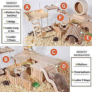 JanYoo Hamster Climibing Toys Ladder Bridge Ramp Chew Toy Wooden for Hamsters Gerbils Rat Small Animals Cage Accessories