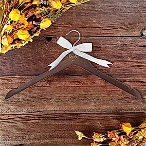 Yean Bow Knot Wedding Hangers Classic Wood Color Bride Dress Hanger Groom Suit Hanger Engraved Bridal Gown Hanger for Women and Men (Bride (Pack of 1)