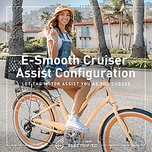 sixthreezero EVRYjourney Women's Electric Bike, 7-Speed Step Through Beach Cruiser eBike Bicycle, 500 Watt Motor, 26 Inch Wheels, Camel Mauve