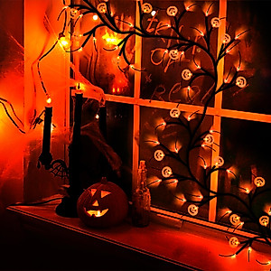 BOLWEO Halloween Willow Vine Twig Garland Lights, 6ft Pumpkin Lights Battery Operated with Timer 8 Modes Waterproof Halloween Decorations for Wall Window Door