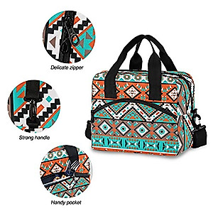 Moudou Aztec Geometric Lunch Bag Reusable Insulated Cooler Lunch Tote Bag with Adjustable Shoulder Strap for Office Work School Picnic Travel