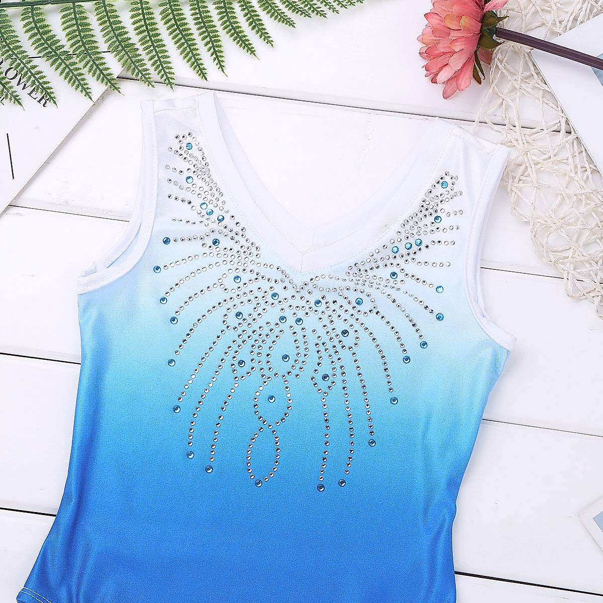 iEFiEL Kids Girls One Piece Sleeveless Camisole Gymnastics Leotard Tops Youth Teen Shiny Ballet Dance wear Costumes Blue 8