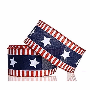 Red White Blue Stars and Stripes Wired Edge Ribbon, 10 Yards by 2.5 Inches (Style 2)