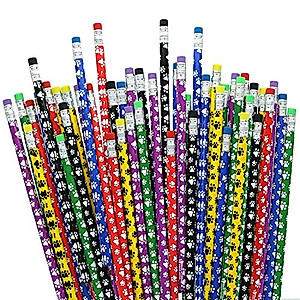 GiftExpress 48 Pcs Paw Print Pencils for Kids, Colorful Assortment Wooden Pencil with Eraser for School Supplies, Classroom Prize