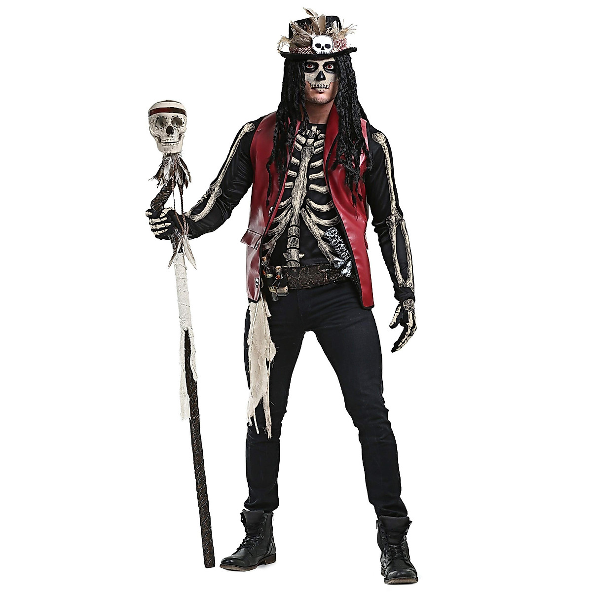 Fun Costumes Men's Plus Size Voodoo Doctor, Skeleton Witch Halloween Outfit, Macabre Underworld Suit 5X Black