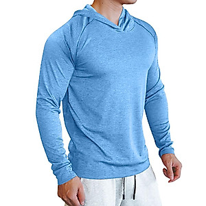 lexiart Men Fashion Athletic Hoodie Workout Pullover Sport Solid Color Sweatshirt Sky Blue