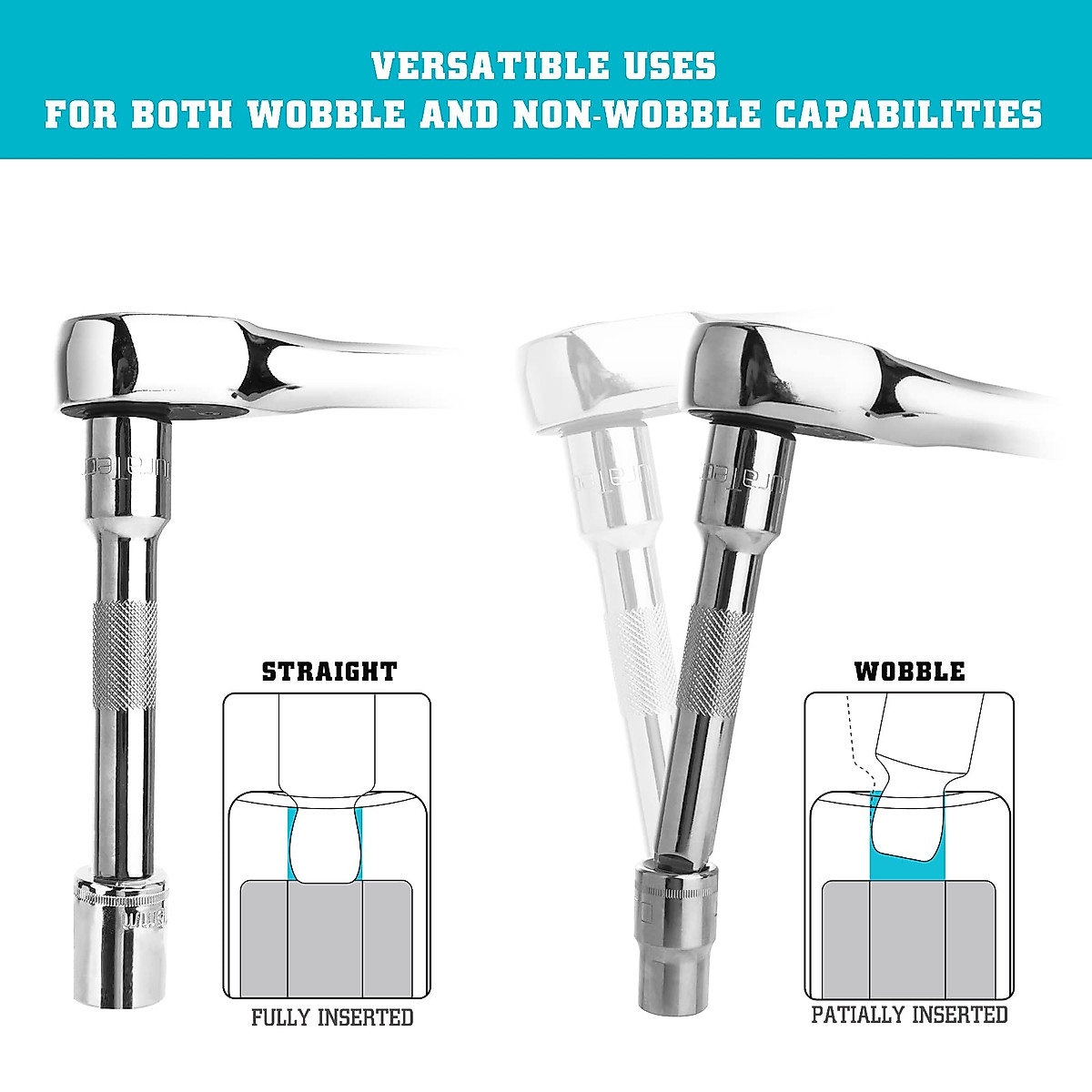 DURATECH Wobble Socket Extension Bar Set, 1/4", 3/8", 1/2" Drive Socket Extension Set, Cr-V Steel, Chrome Plated, Storage Tray Included, 9 PCS