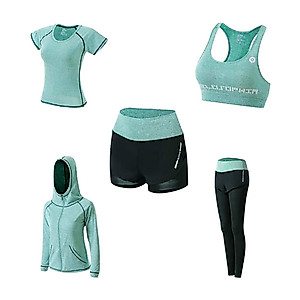 Letdown(TM) Women's 5pcs Yoga Suit, Sportswear,Sport Suits Activewear Set Fitness Running Gym Winter Fitness Athletic Tracksuits