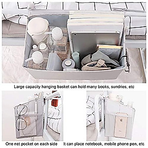 Bedside Organizer Caddy,Hanging Bunk Bed Organizer,Foldable Magazine Holders Storage Bag Platform Bed,College Dorm Rooms Baby Bed Rails,Gray