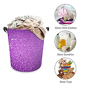 HoaMoya Collapsible Purple Glitter Dot Printed Laundry Basket Freestanding Laundry Hamper With Handles Large Waterproof Cloth Toy Storage Bin for Household Bedroom Bathroom