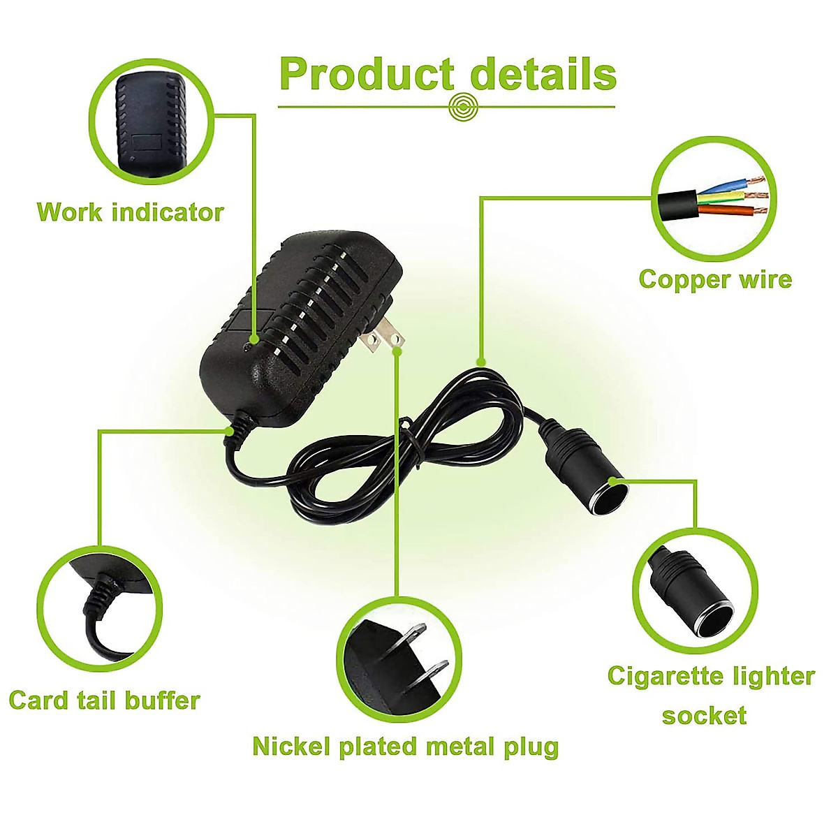 12V Power Supply AC to DC Converter Wall Plug to Car Cigarette Lighter Power Adapter, 110V-240V to 12V Current 2A Max Power 24W Max for Car Shaver Camera Speaker Echo at Home and Hotel, etc