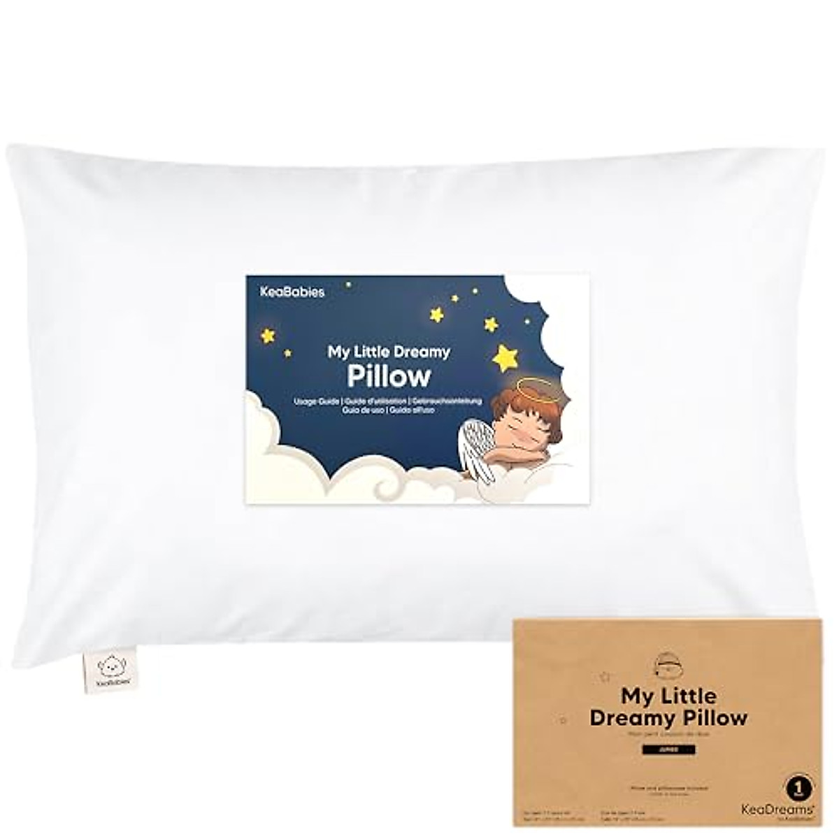 KeaBabies Toddler Pillow with Pillowcase, Jumbo 14X20 - Soft Organic Cotton Toddler Pillows for Sleeping - Machine Washable - Perfect for Travel, Toddler Bed Set (Soft White)