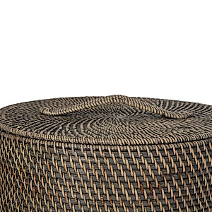 KOUBOO Round Rattan Laundry Hamper with Removable Liner and Lid - Coastal, Natural Decor Style - Small Size for Apartment Living - Stylish Addition for Your Home -18 in. height, Black-Wash