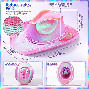 Coume 12 Pcs Neon Sparkly Glitter Cowgirl Cowboy Hat for Women Girl Holographic Cowboy Hat Bulk for Bachelor Halloween Party(Pink,Stylish Style)