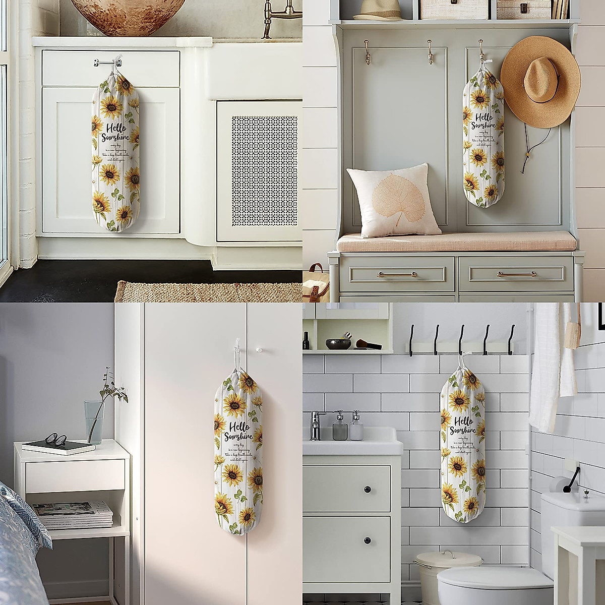 Hglian Grocery Plastic Bag Holder and Dispenser Wall Mount Plastic Bags Organizer，Garbage Shopping Trash bags Storage Carrier, Cute Sunflower Home Kitchen Decor,Gifts for Mom Wife Grandma
