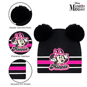 Disney baby girls Toddler Minnie Mouse Winter Hat, Scarf, and Gloves Or Mittens Ages 2-4 4-7 Cold Weather Hat, Black/Pink - Gloves Set, Years US
