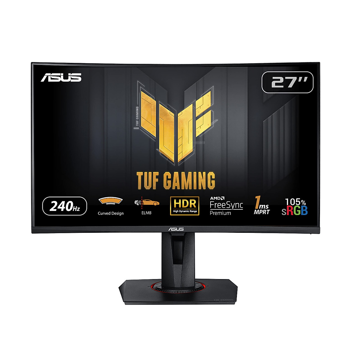 ASUS 27” 1080P TUF Gaming Curved HDR Monitor (VG27VQM) - Full HD, 240Hz, 1ms, Height Adjustable, Black