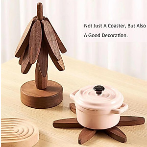 Generic Wooden Tree Trivet Set Coaster, Christmas Trivet,Tree Shape trivets for hot pots and Pans 3 Wooden Trivet + 1 Stand (Walnut Color)