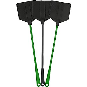 OFXDD Rubber Fly Swatter, Long Fly Swatter pack, Fly Swatter Heavy Duty, Light Green and Black Colors (3 Pack)