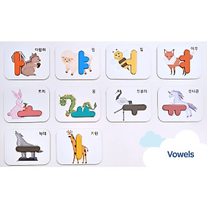 SSol & Sam Korean Alphabet Learning Toys – Hangul – Learn Korean for Kids, Toddlers and Beginners, Animal Pattern Board Matching Puzzle with Wooden Letters and Flash Cards