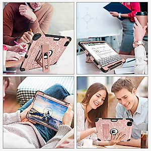BENTOBEN iPad Air 5th/4th Generation Case, iPad Pro 11 Case, Glitter Sparkly 3 Layer Heavy Duty Shockproof Kickstand Faux Leather with Pencil Holder Protective Tablet Case Cover, Rose Gold
